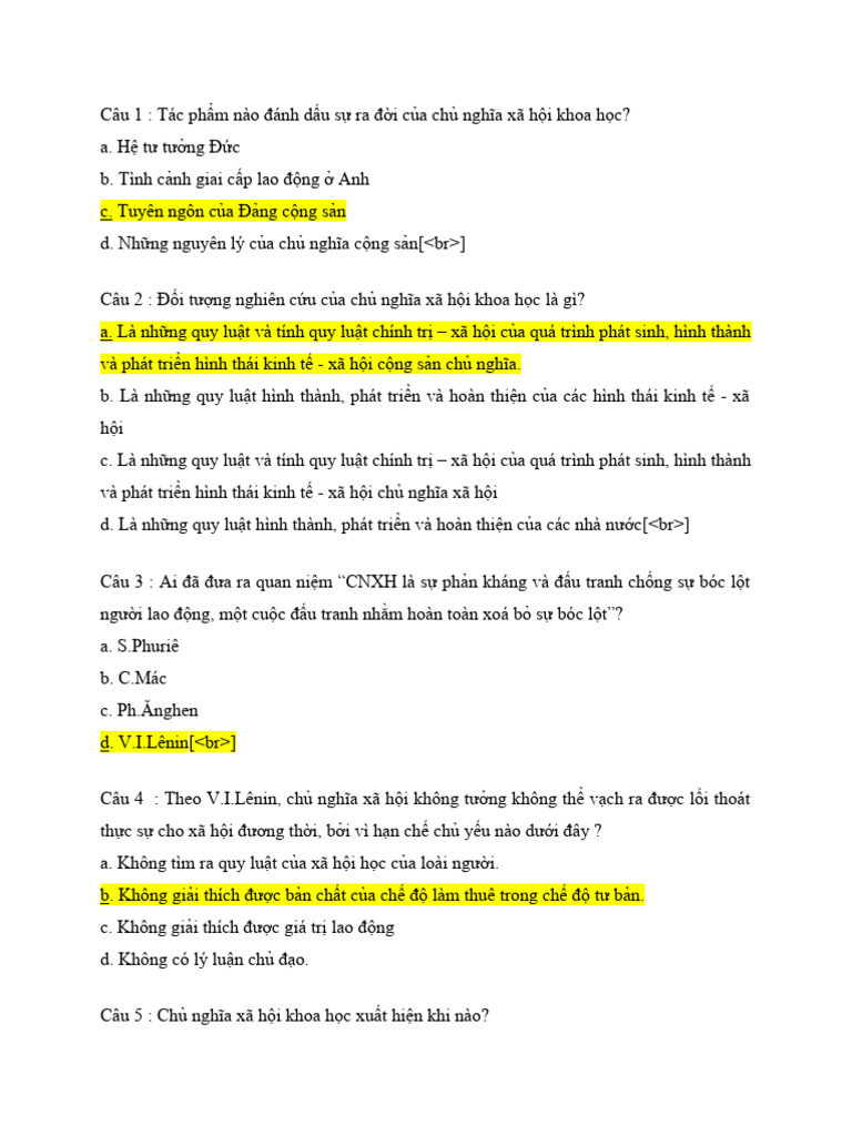 300 Cau Trac Nghiem Chu Nghia Xa Hoi Khoa Hoc | PDF