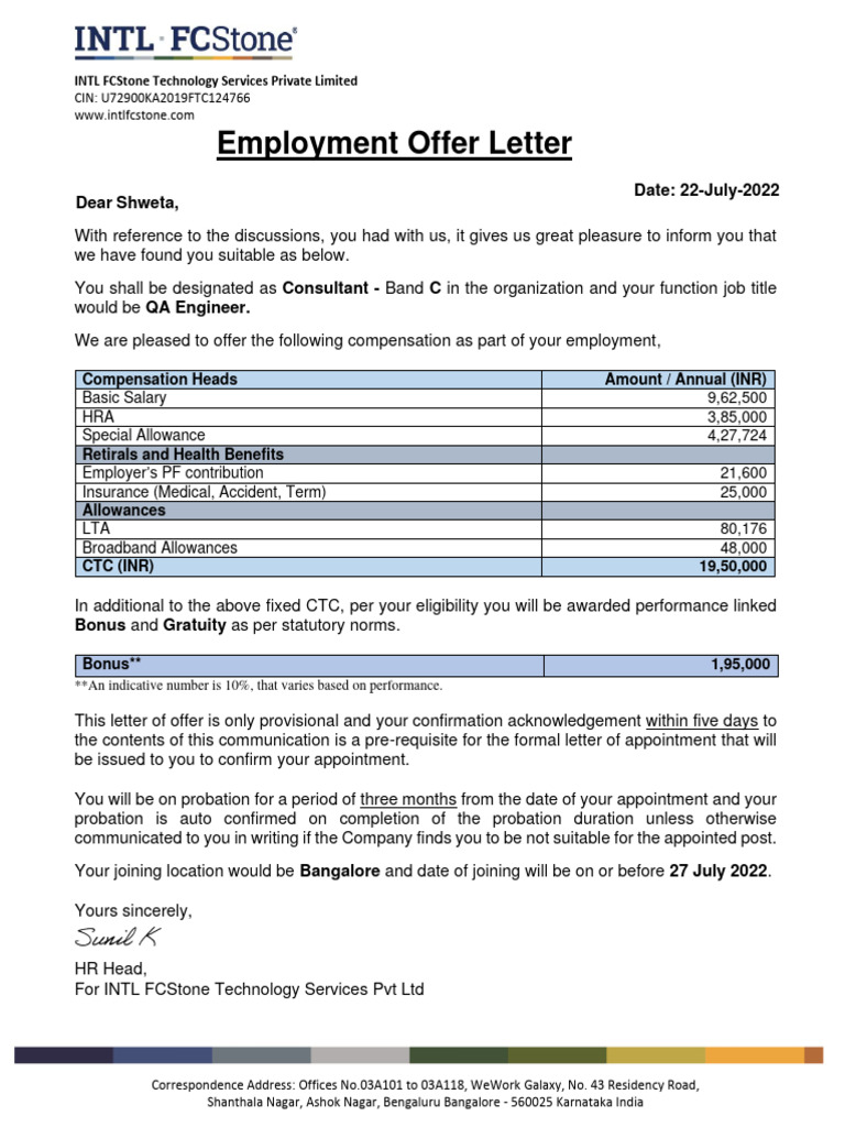 INTL FCStone-Offer Letter - Shweta - ITMS - Encrypted | PDF | Service ...