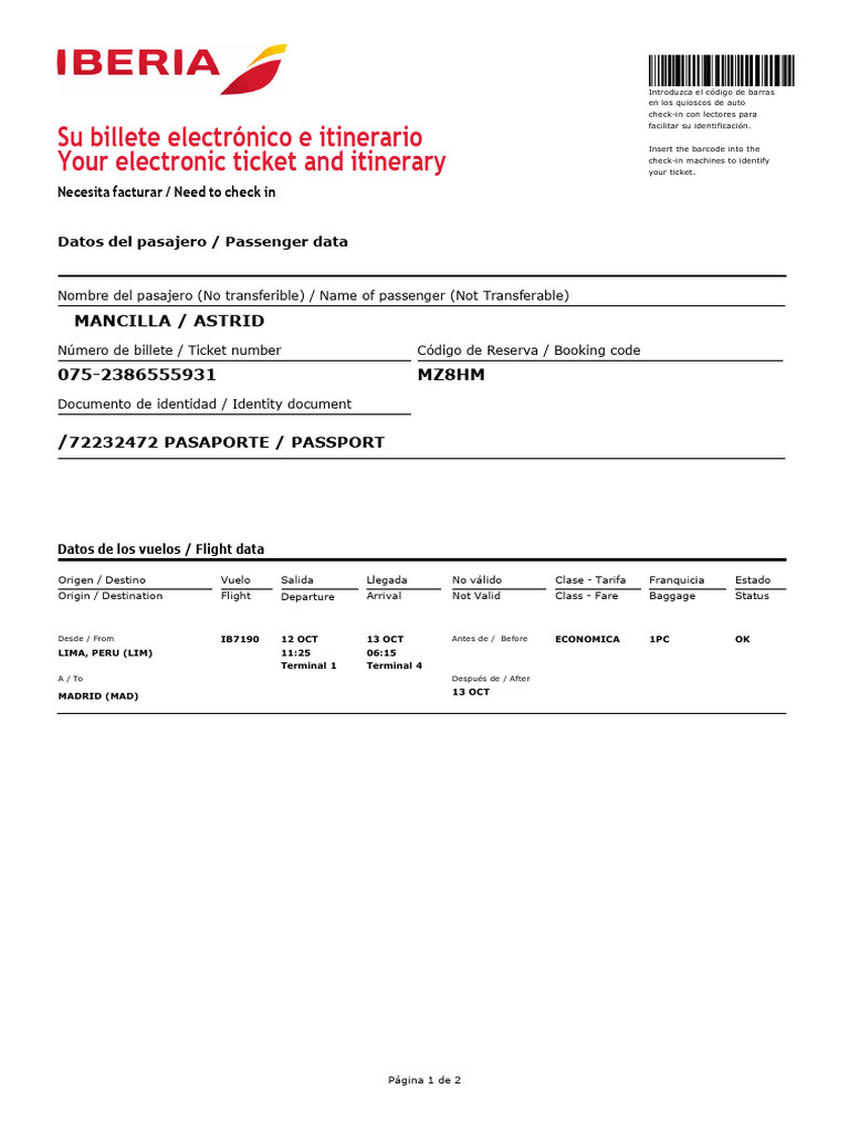 Boleto Iberia Mancilla | PDF | Documento | Comunicación escrita