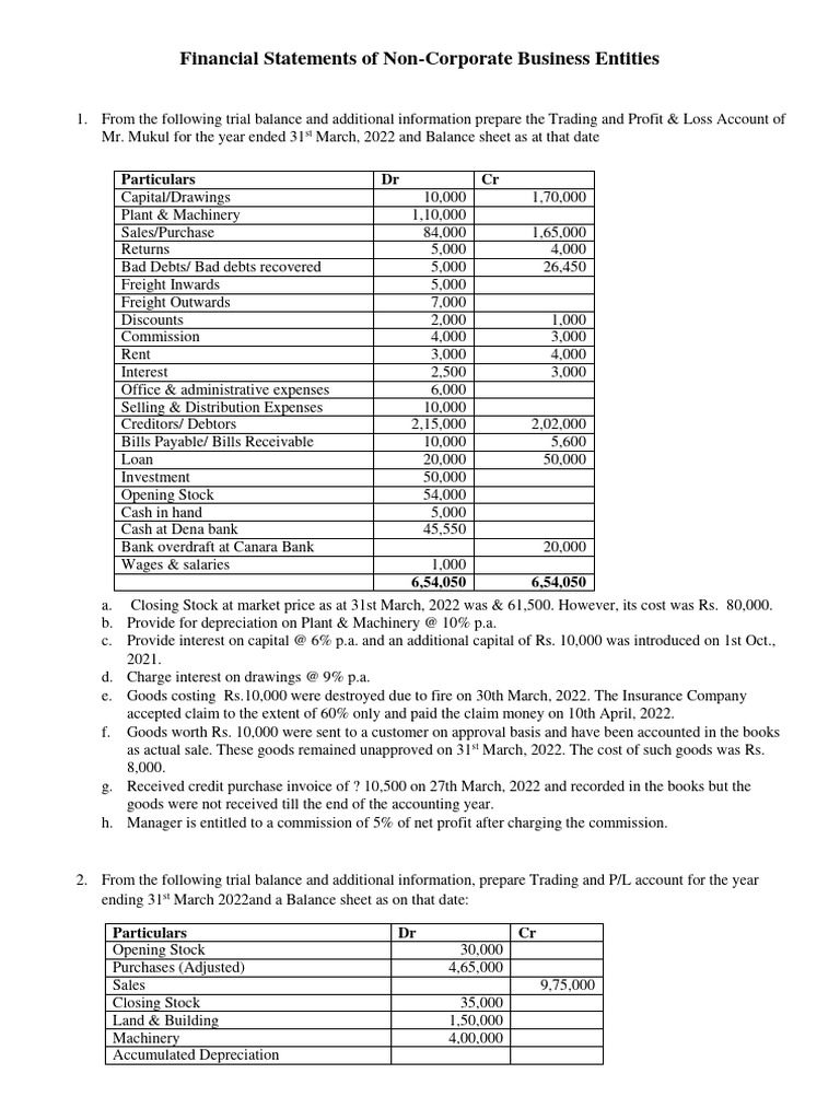 Financial Statements for Non-Corporate Entities | PDF | Debits And ...
