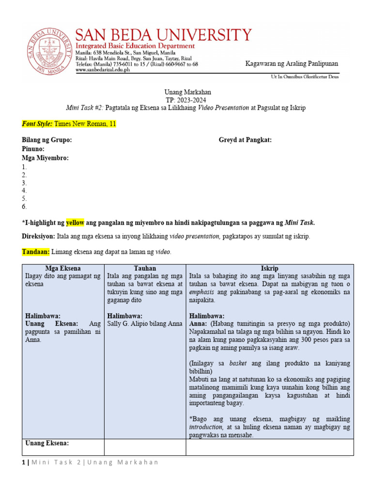 Mini Task 2 - Unang Markahan - Pangkat | PDF Mini Task 2 - Unang Markahan - Pangkat | PDF