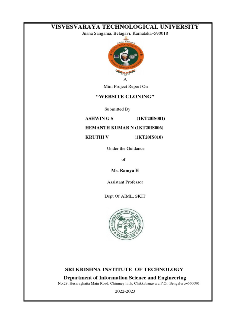 Visvesvaraya Technological University: "Website Cloning" | PDF