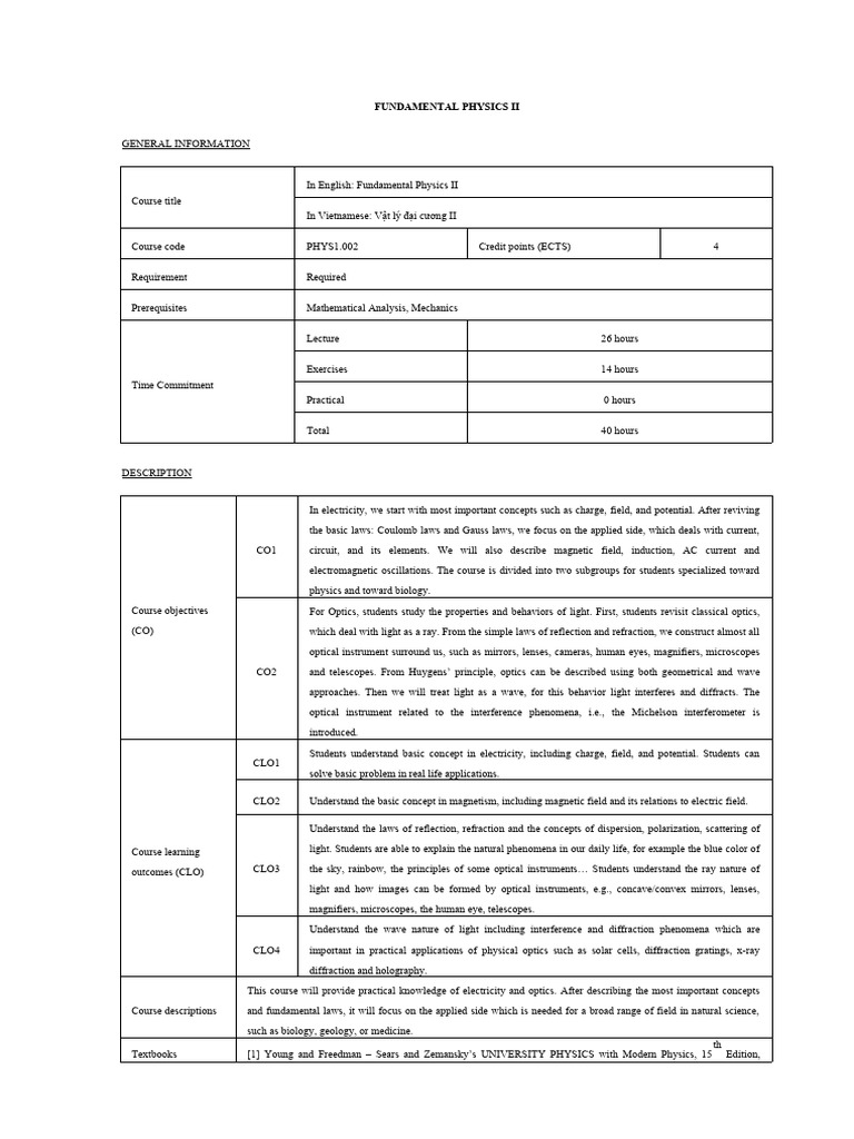 PHYS1.002 Fundamental Physics II | PDF PHYS1.002 Fundamental Physics II | PDF