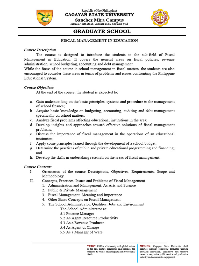 Fiscal Management In Education Course Pdf