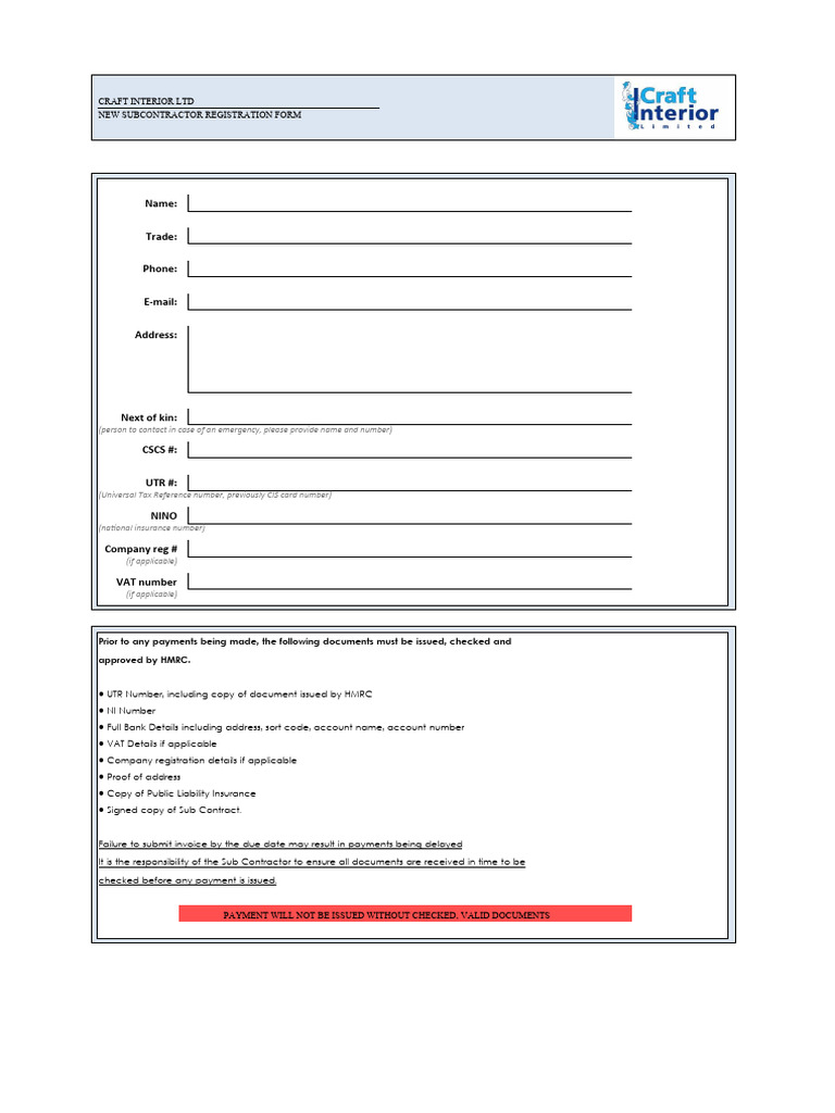 Subcontractor Registration Form Guide | PDF | Finance & Money ...