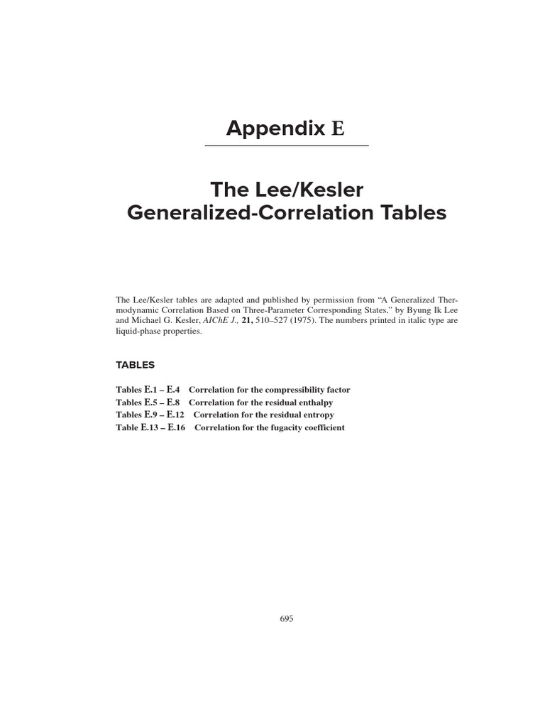 Appendix E Textbook Intro To Chemical Engineering Thermodynamics | PDF