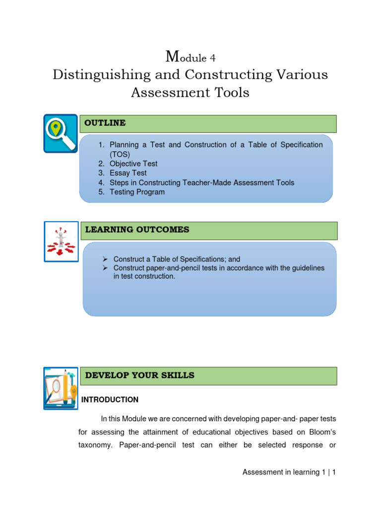 Module 4 Distinguishing And Constructing Various Assessment Tools Pdf