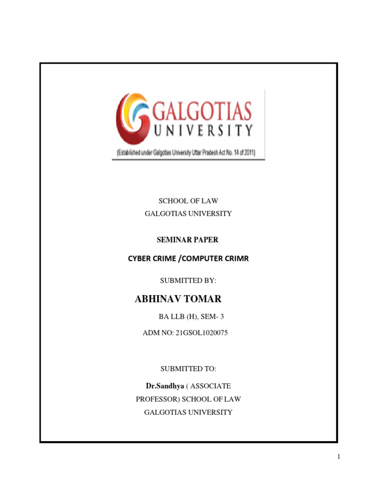 Abhinav Tomar Seminar Paper | PDF | Cybercrime | Security