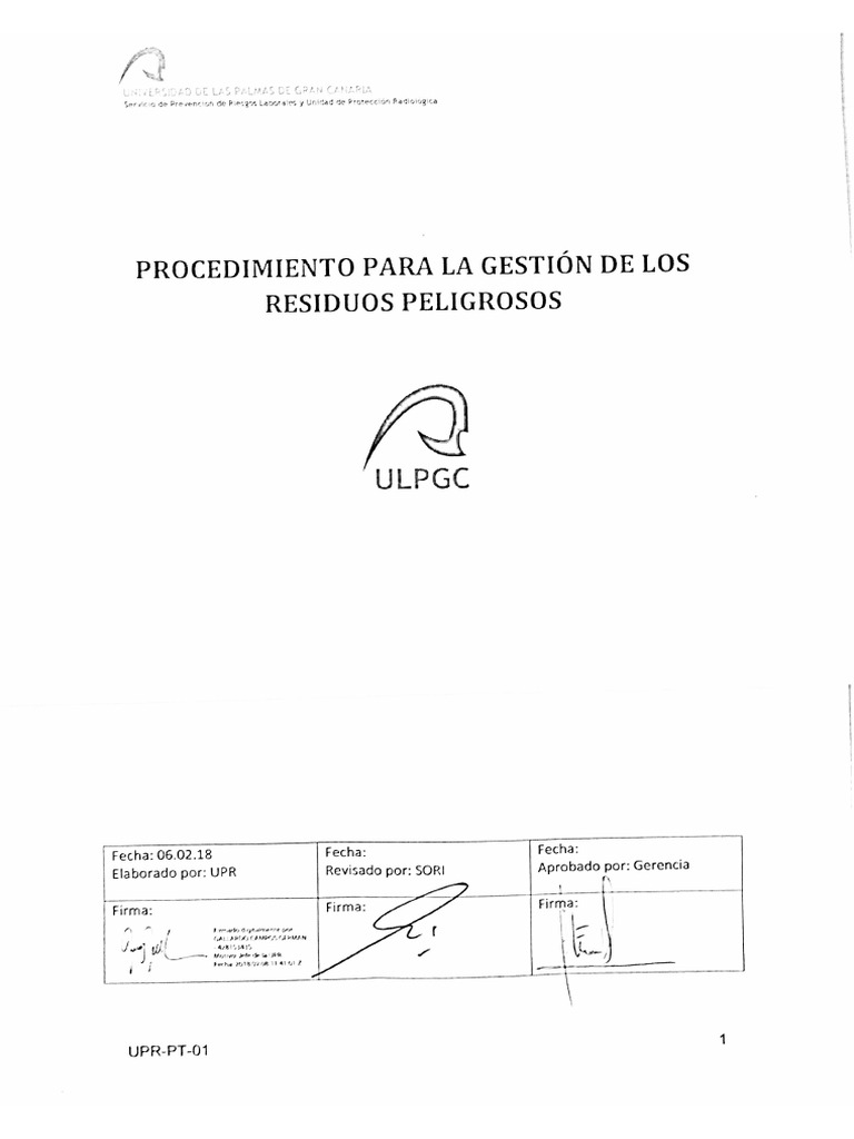 Procedimiento Gestión Residuos Peligrosos | PDF | Residuos | Laboratorios