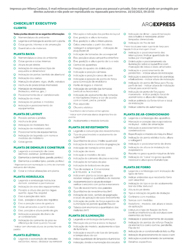 CHECKLIST EXECUTIVO Arqexpress - Passei Direto | PDF