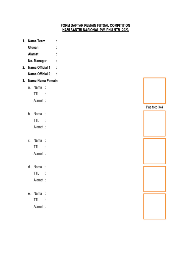 Form Daftar Pemain Futsal Compitition | PDF