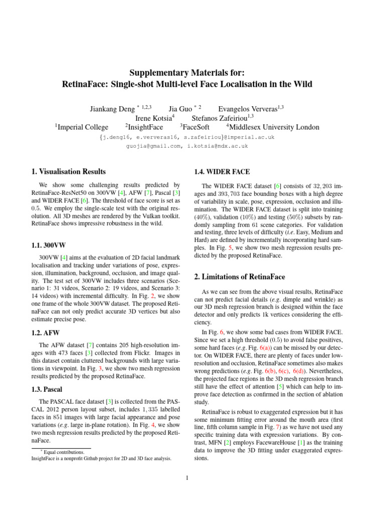 Cvpr 2020 Retinaface Single Shot Multi Level Face Localisation In The
