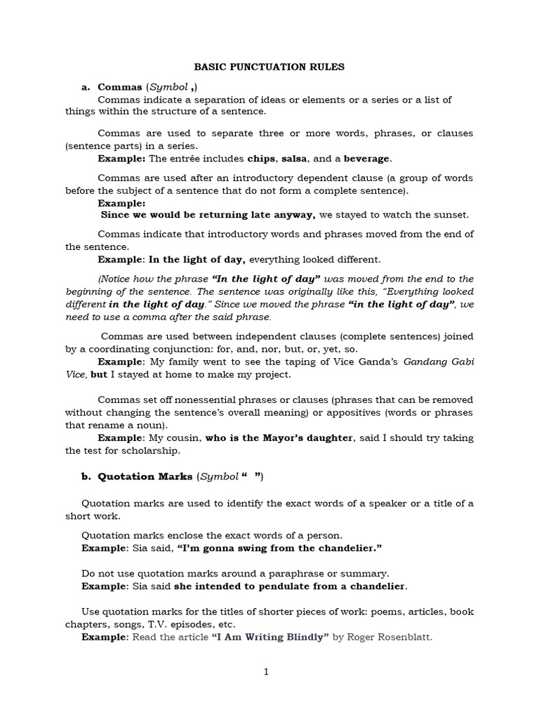 Basic Rules of Punctuation | PDF