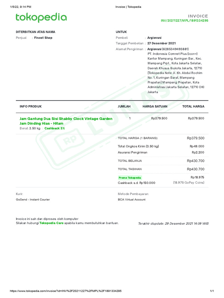Invoice - Tokopedia Jam | PDF Invoice - Tokopedia Jam | PDF