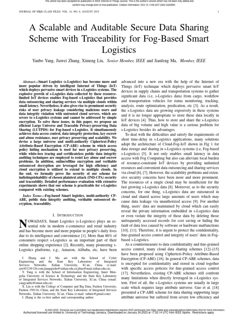 A Scalable and Auditable Secure Data Sharing Scheme With Traceability for Fog-Based Smart ...