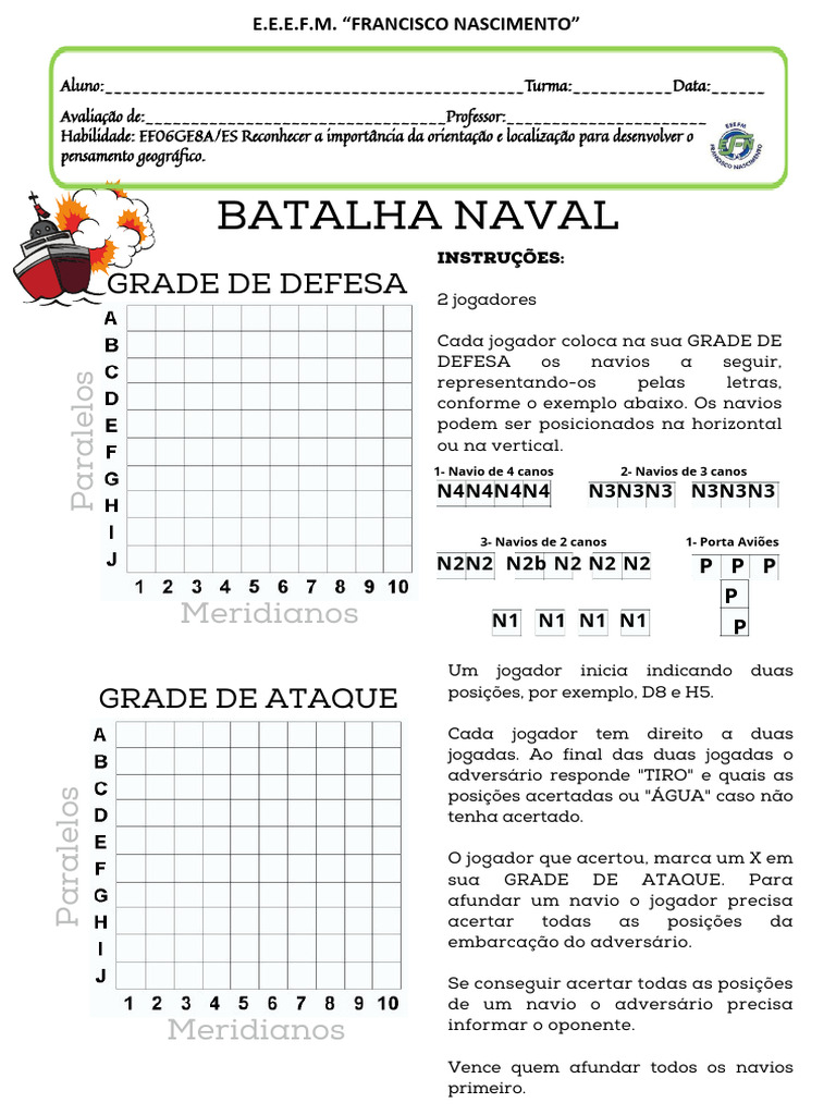 Batalha Naval: Instruções e Coordenadas | PDF