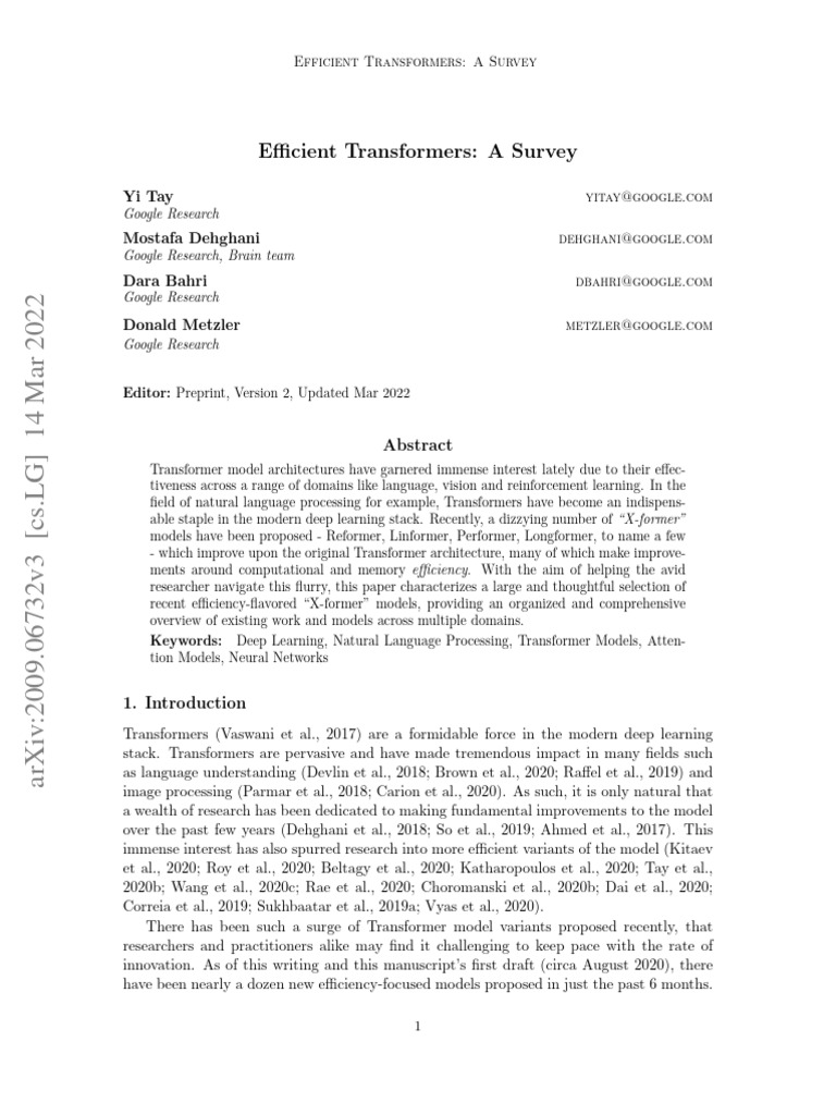 Efficient Transformers - A Survey | PDF Efficient Transformers - A Survey | PDF
