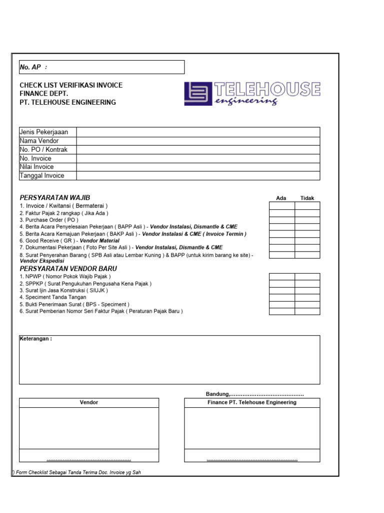 Check List Verifikasi Invoice | PDF