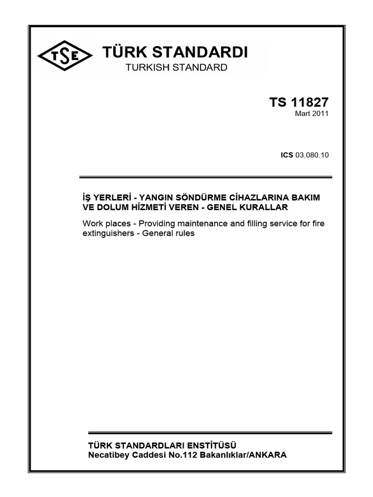 Ts en 11827 İş Yerleri̇ - Yangin Söndürme Ci̇hazlarina Bakim Ve Dolum ...