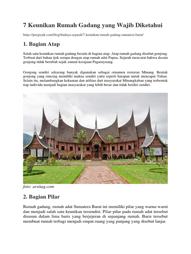 Keunikan Rumah Gadang Minangkabau | PDF | Griya & Taman
