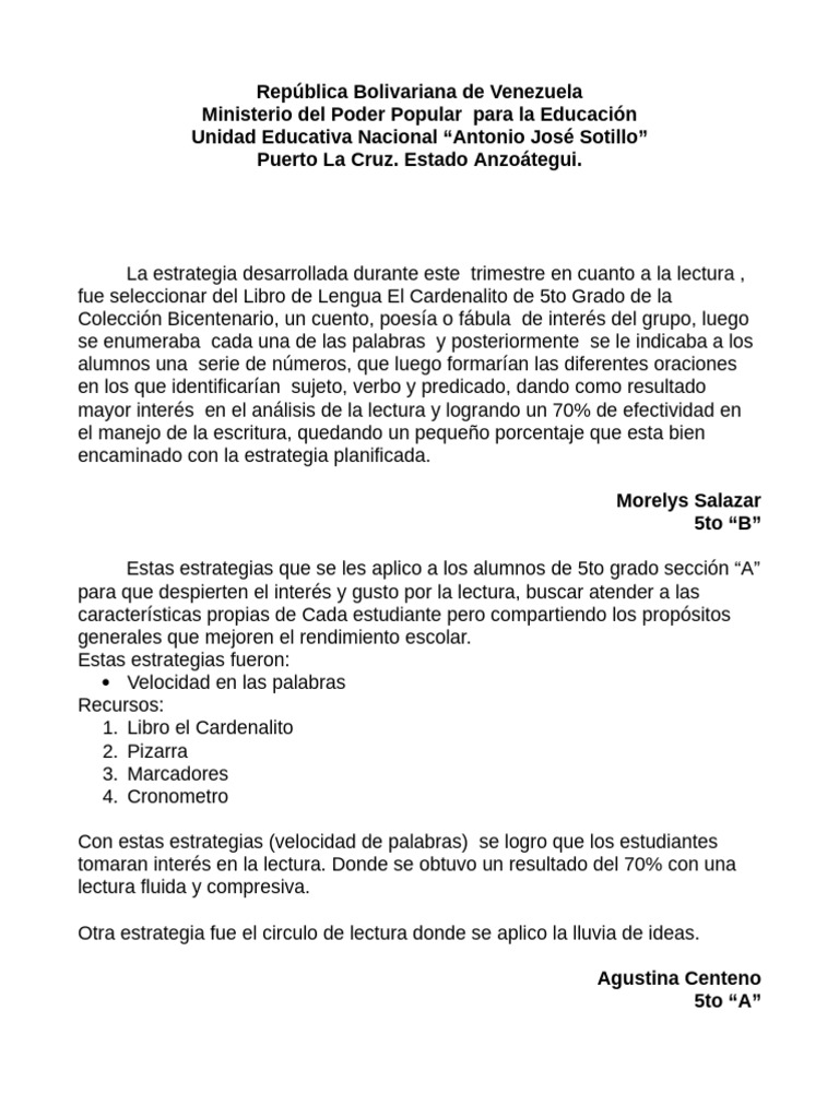 Estrategias de Lectura en 5to Grado | PDF