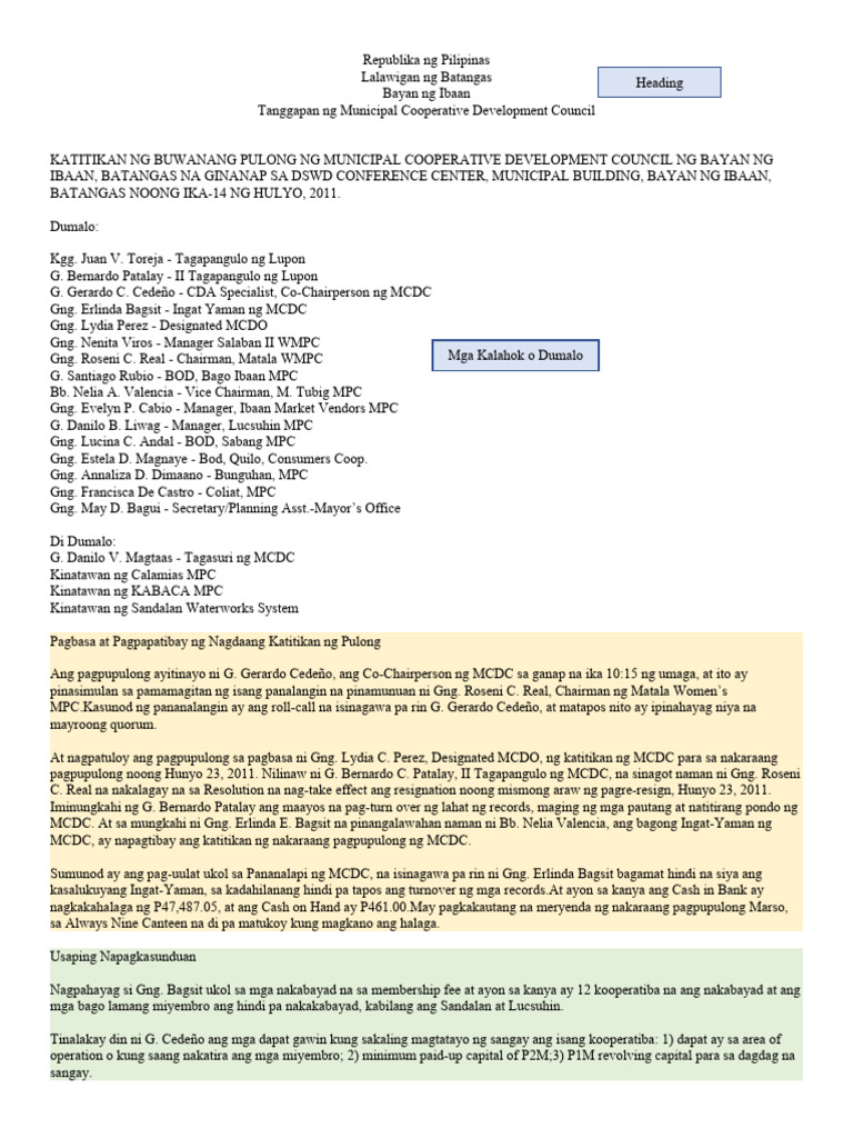 Katitikan Ng Pulong Example | PDF