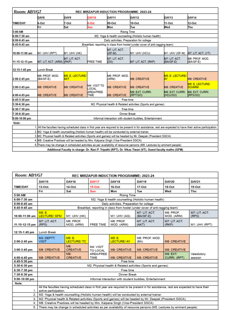 REC MIRZAPUR 2023 - Induction - Program - Schedule | PDF