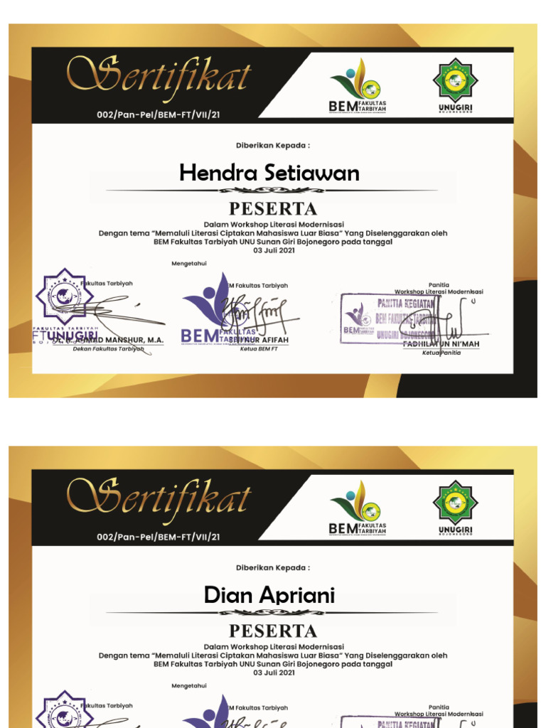 Sertifikat Workshop 1-1 | PDF