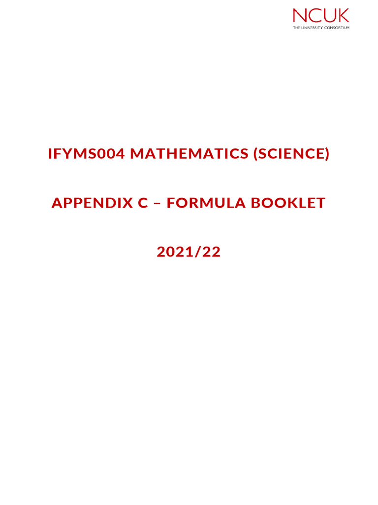 IFY Maths (Science) Appendix C Formula Booklet 2021-22 | PDF ...