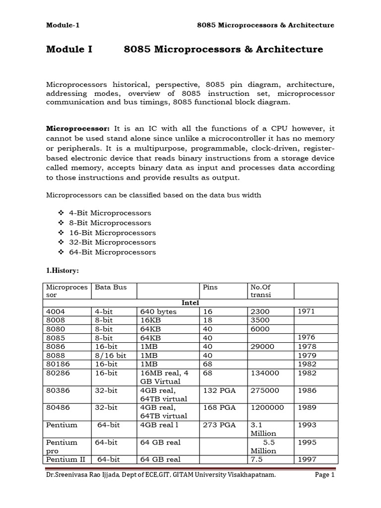 Module 1 8085 Microprocessors and Archit | PDF | 64 Bit Computing | Central Processing Unit