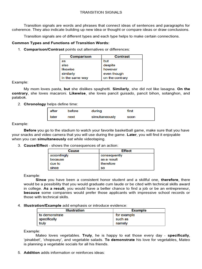 Transition Signals G8M4Q1 | PDF