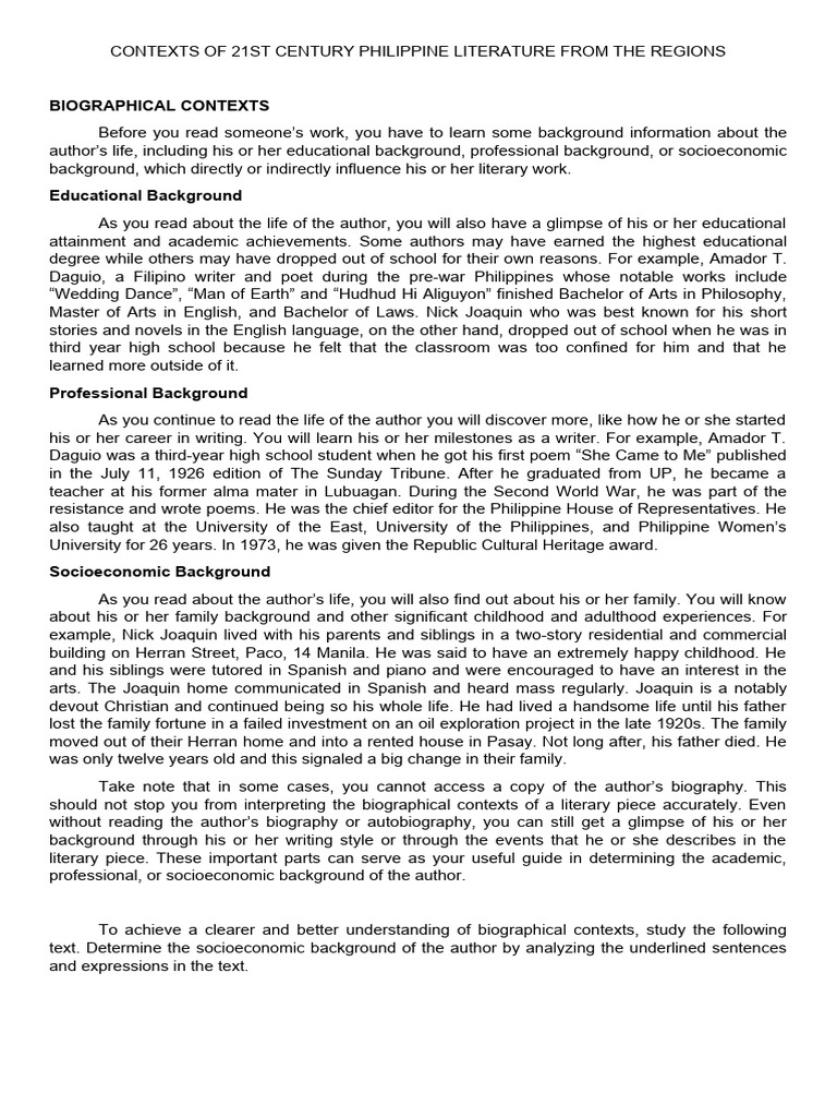 Contexts of 21ST Century Philippine Literature From The Regionsm3q1 | PDF