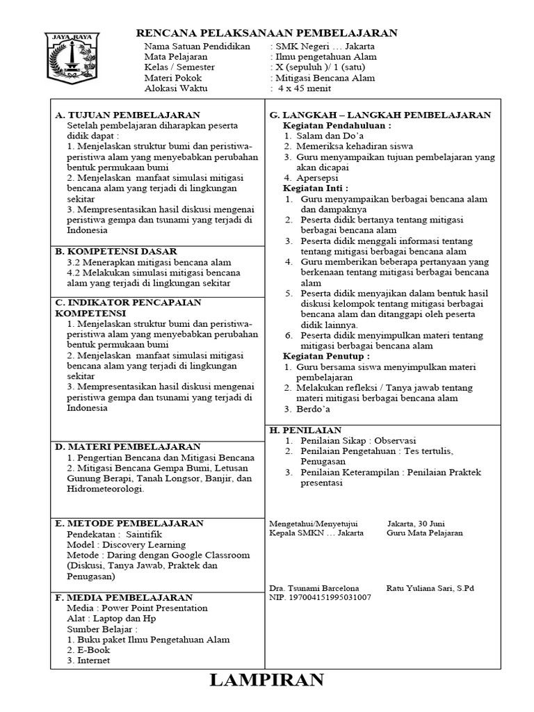 RPP Mitigasi Bencana Alam - BISMEN - OTKP | PDF