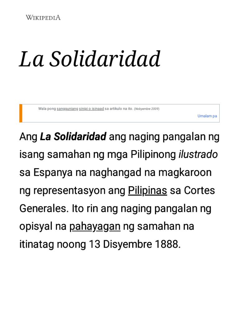 La Solidaridad - Wikipedia, Ang Malayang Ensiklopedya | PDF