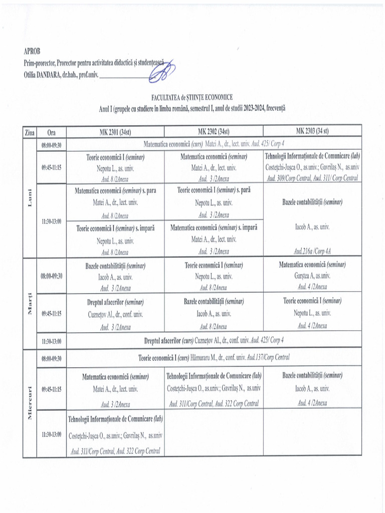 Orar An-1 Sem.i 2023-2024-1 | PDF