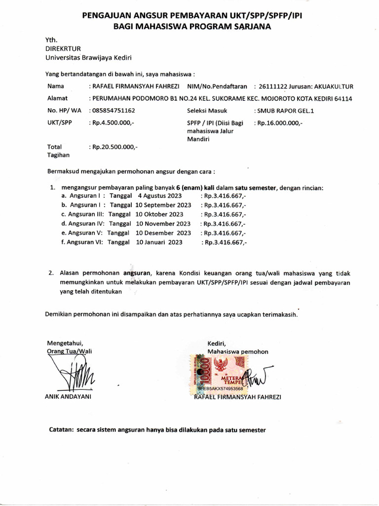 Pengajuan Angsur UB | PDF