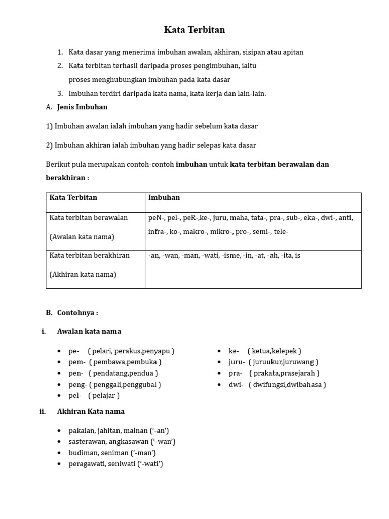 Kata Terbitan (Nota) | PDF