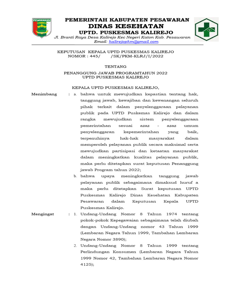 SK Penanggung Jawab Program | PDF