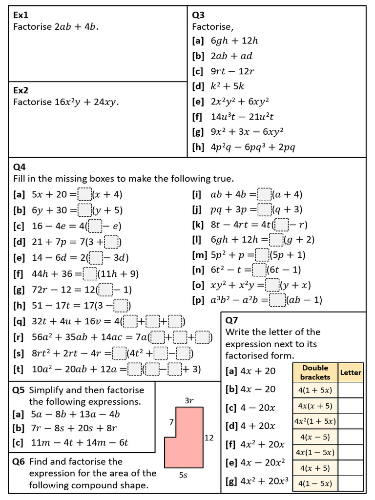 Factorising Worksheet 2 | PDF | Teaching Methods & Materials