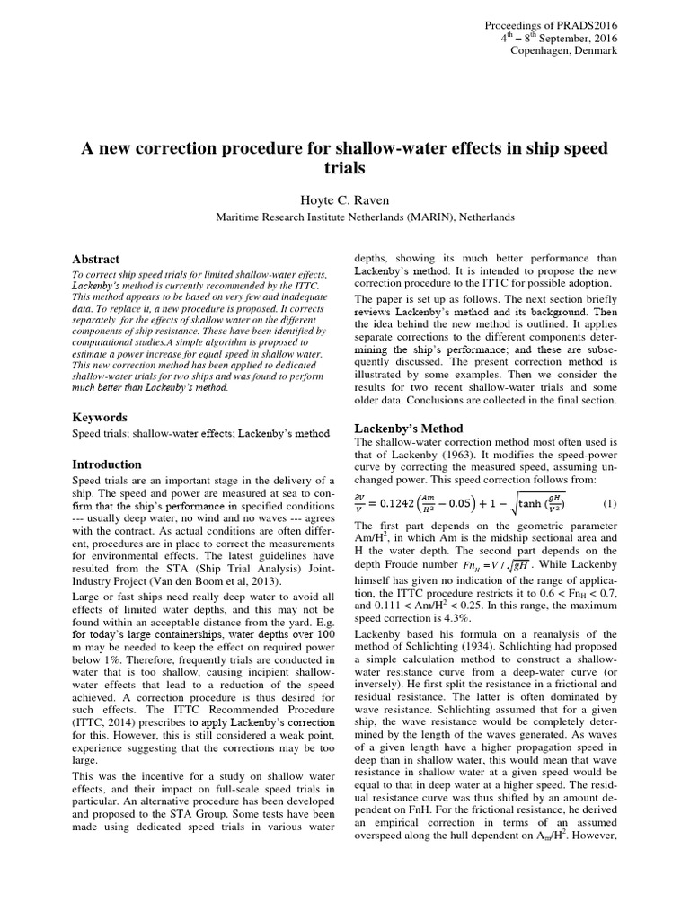 A New Correction Procedure For Shallow-Water Effects in Ship Speed ...