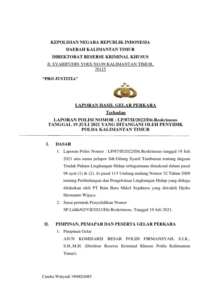 Laporan Hasil Gelar Perkara | PDF