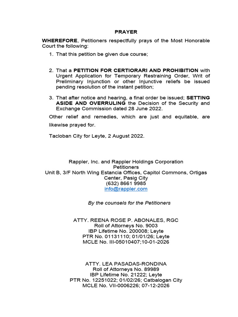 PRAYER | PDF | Injunction | Supreme Court Of The United States