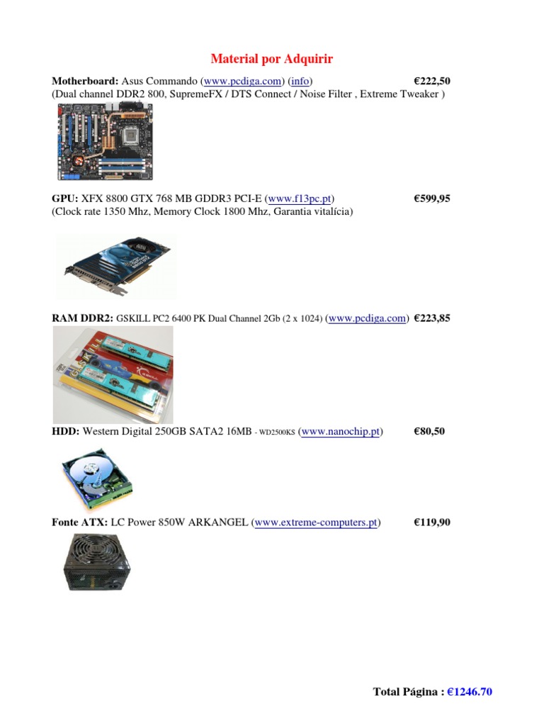 PC Build Components and Costs Breakdown | PDF