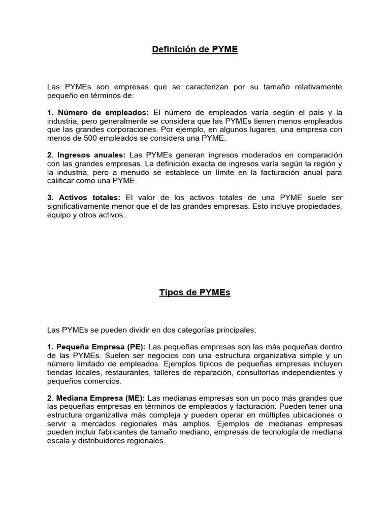 Definición de PYME | PDF | Pequeñas y medianas empresas | Negocios ...