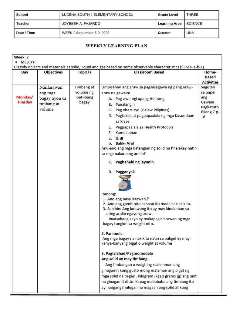 SCIENCE 3 WLP Q1 Week 2 | PDF