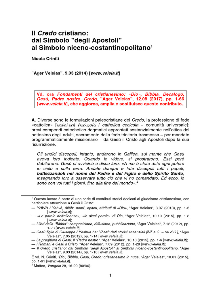 Alg-110-Il Credo Cristiano Dal Simbolo Degli Apostoli Al Simbolo Niceno ...