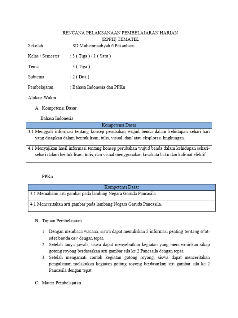 RPP TEMA 3 Sub Tema 2 Pembelajaran 4 | PDF