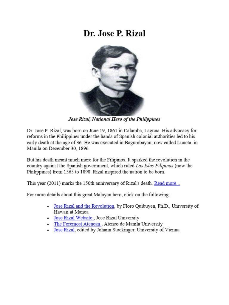 Jose Rizal, National Hero of The Philippines | PDF