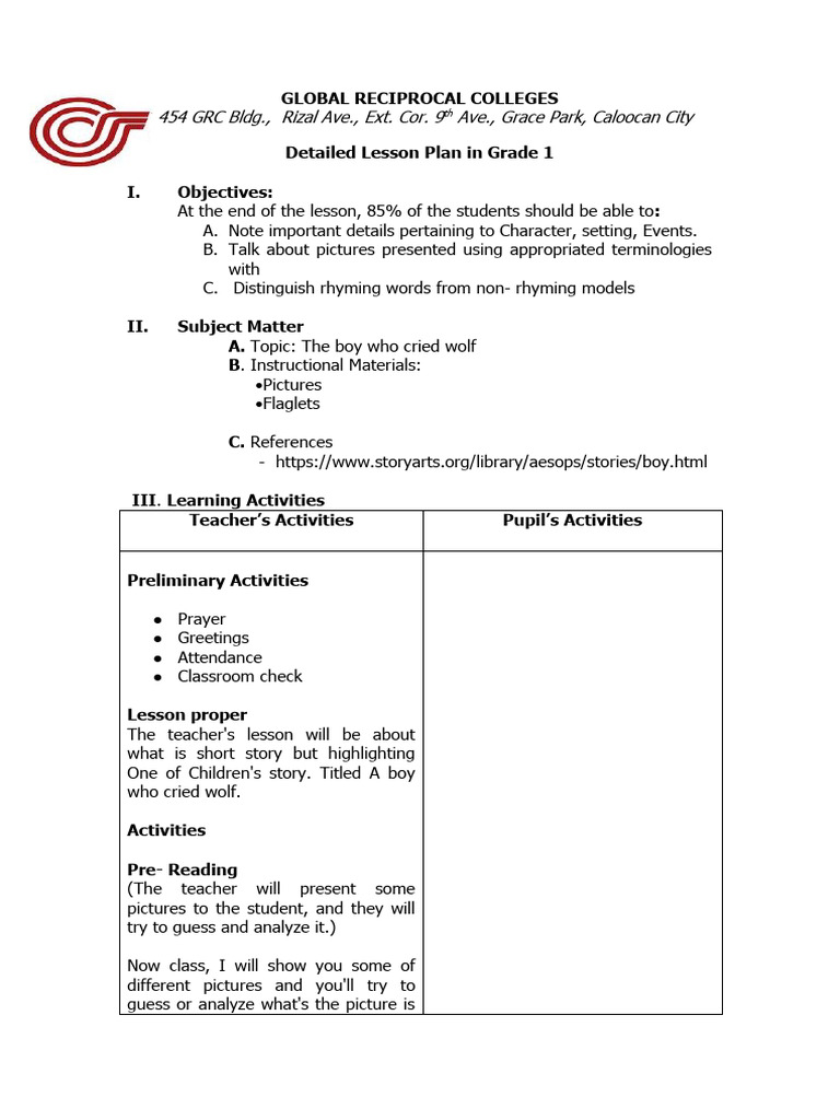 Detailed Lesson Plan Grade 1.docx... 11 | PDF
