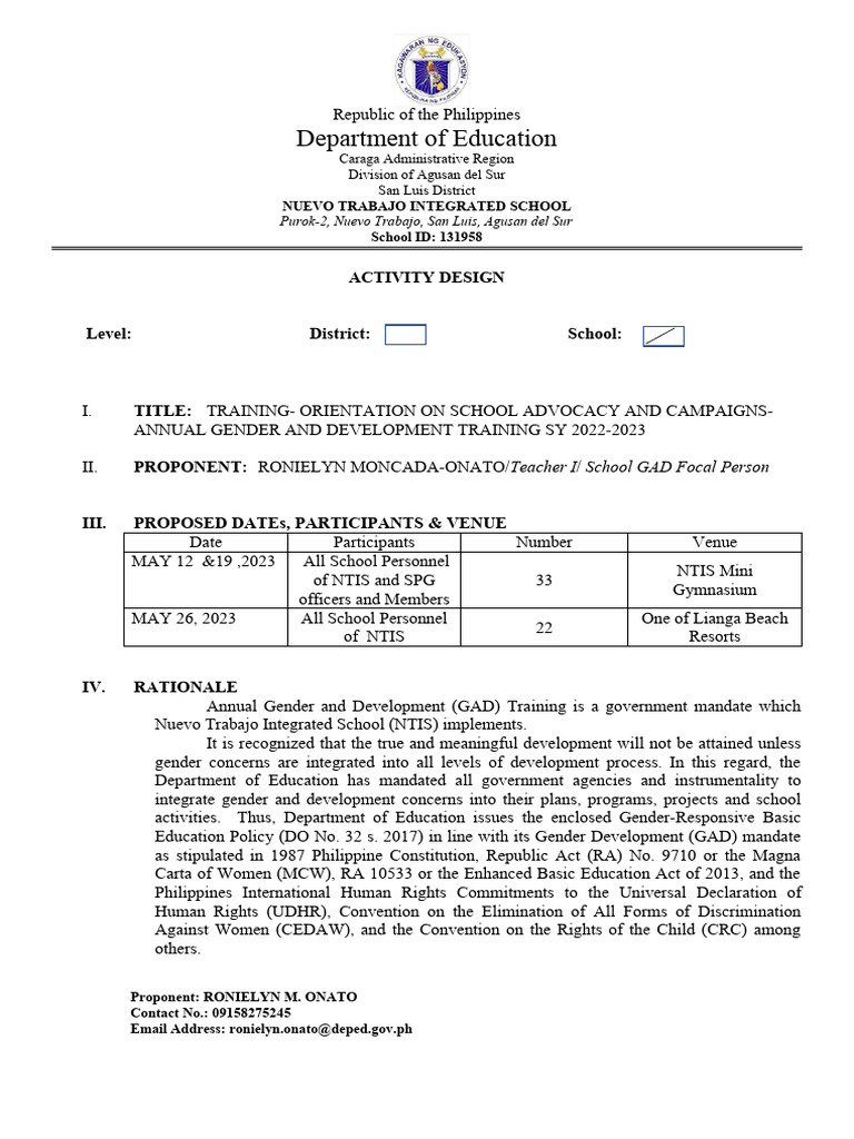 GAD Training Proposal 2023 | PDF